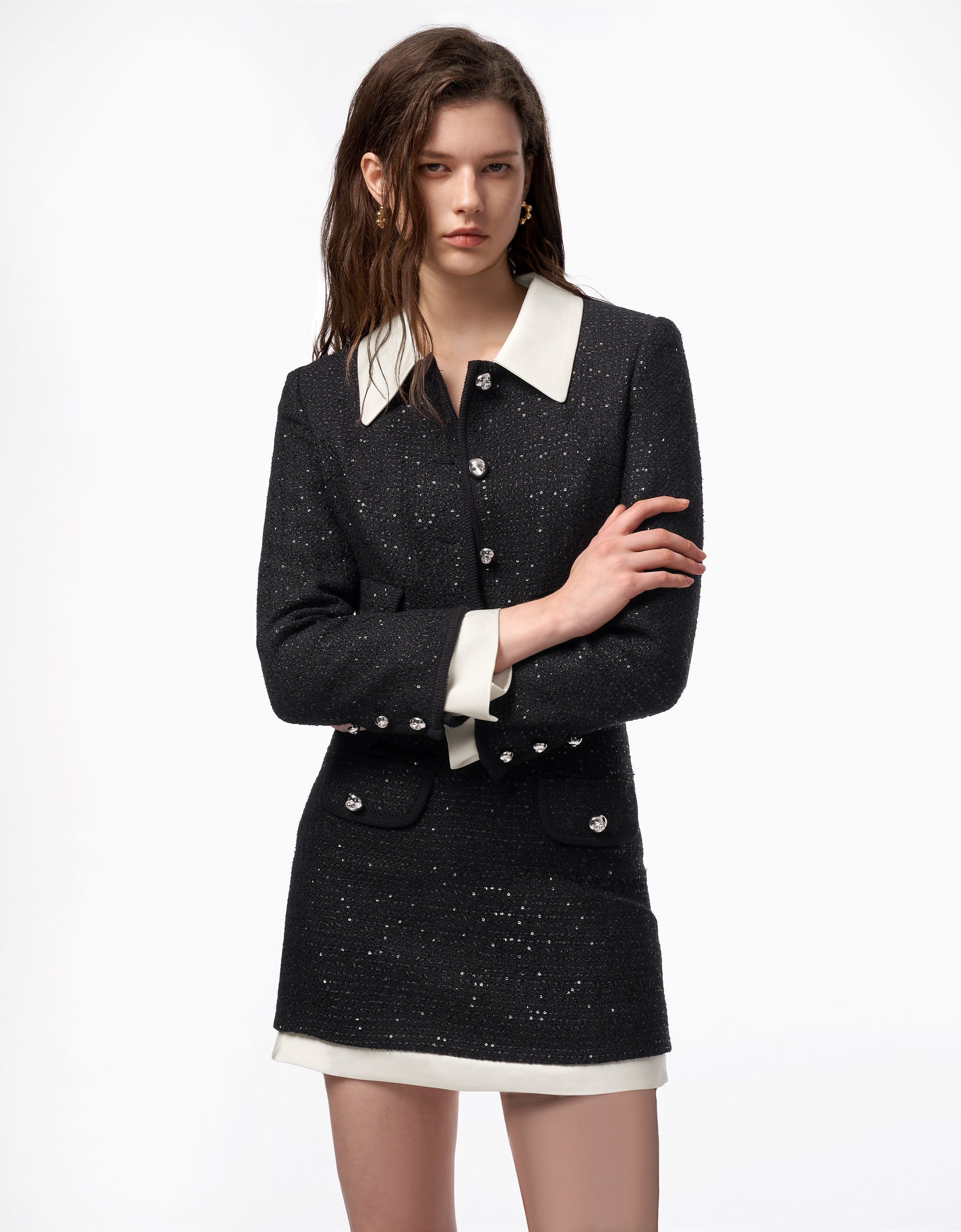 Contrast Collar Tweed Jacket – SaturdayClub Hong Kong